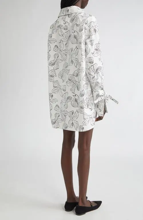 Max Mara Sansa Bow Print Long Sleeve Cotton Poplin Minidress
