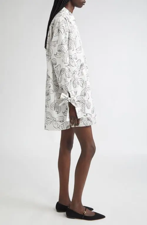 Max Mara Sansa Bow Print Long Sleeve Cotton Poplin Minidress