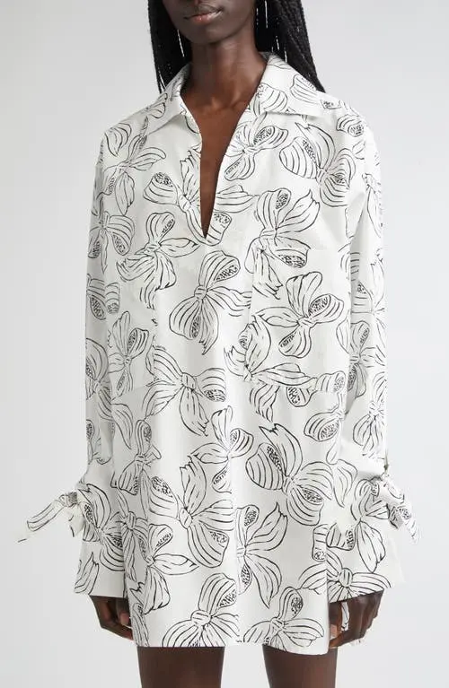 Max Mara Sansa Bow Print Long Sleeve Cotton Poplin Minidress