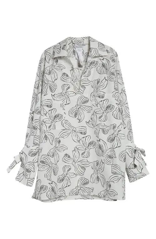 Max Mara Sansa Bow Print Long Sleeve Cotton Poplin Minidress