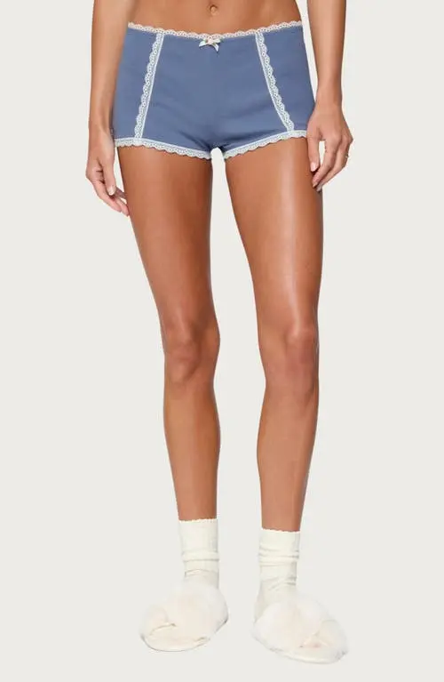 EDIKTED Eliane Lace Trim Micro Shorts - Blue