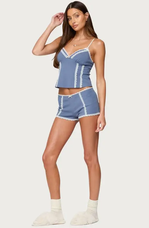EDIKTED Eliane Lace Trim Micro Shorts