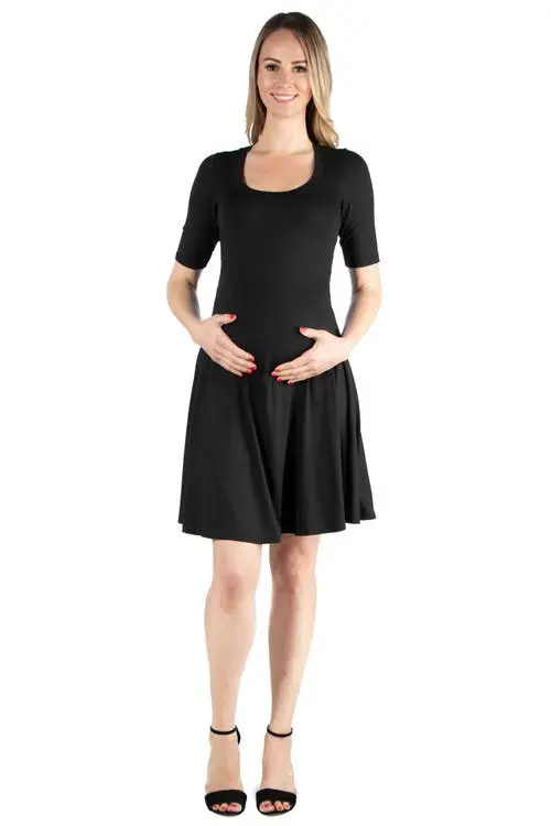 24SEVEN COMFORT APPAREL Maternity A-line Knee-length Dress - Black