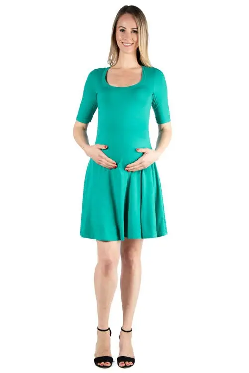 24SEVEN COMFORT APPAREL Maternity A-line Knee-length Dress - Jade