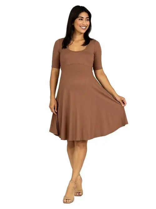 24SEVEN COMFORT APPAREL Maternity A-line Knee-length Dress - Mocha