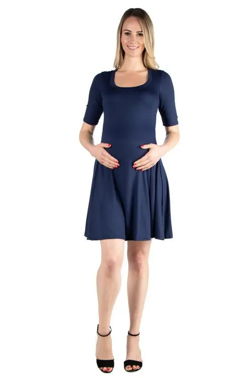 24SEVEN COMFORT APPAREL Maternity A-line Knee-length Dress - Navy