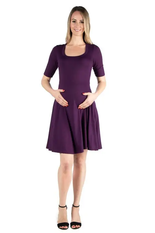24SEVEN COMFORT APPAREL Maternity A-line Knee-length Dress - Purple
