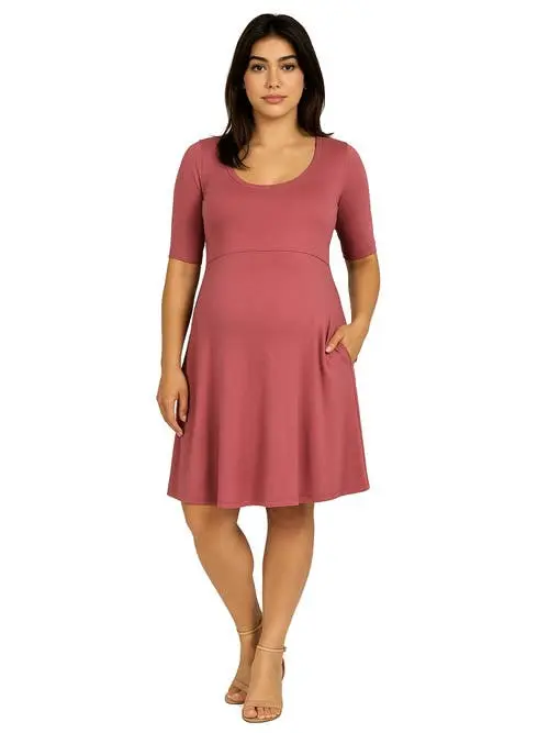 24SEVEN COMFORT APPAREL Maternity A-line Knee-length Dress - Rose