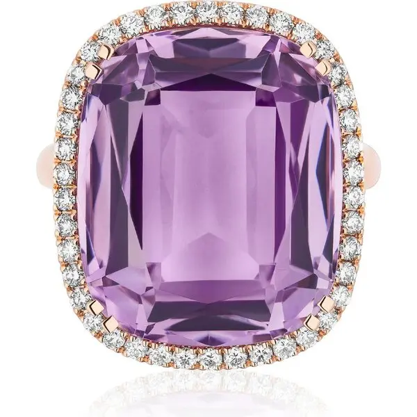 Goshwara Cocktail Ring With Cushion Cut Blue Topaz And Diamonds In 18k Gold - Amethyst