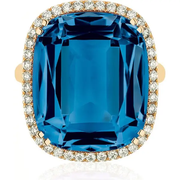 Goshwara Cushion Cut Blue Topaz And Diamond Ring - London Blue Topaz