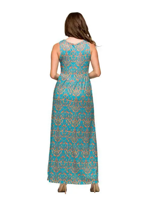 24SEVEN COMFORT APPAREL Maternity Sleeveless V-neck Maxi Dress With Pockets