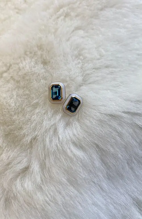 Goshwara Queen Emerald Cut London Blue Topaz Stud Earrings