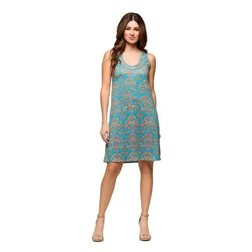24SEVEN COMFORT APPAREL Maternity Sleeveless Knee Length Shift Dress - Blue Multi