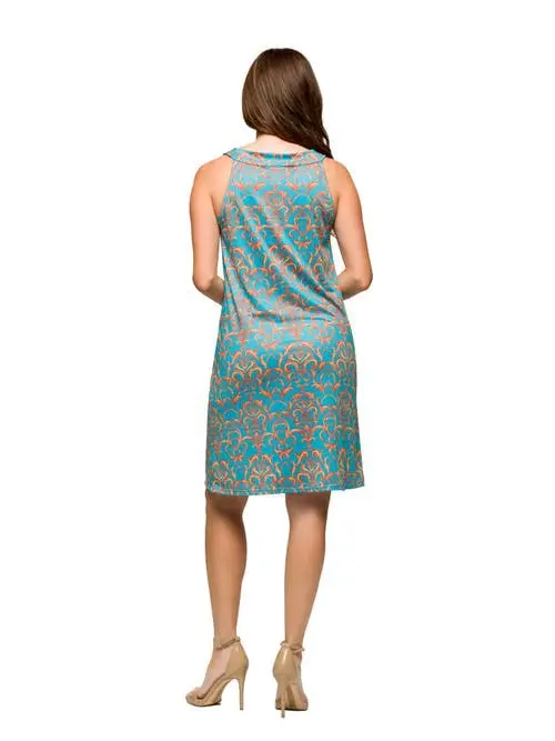 24SEVEN COMFORT APPAREL Maternity Sleeveless Knee Length Shift Dress - Blue Multi