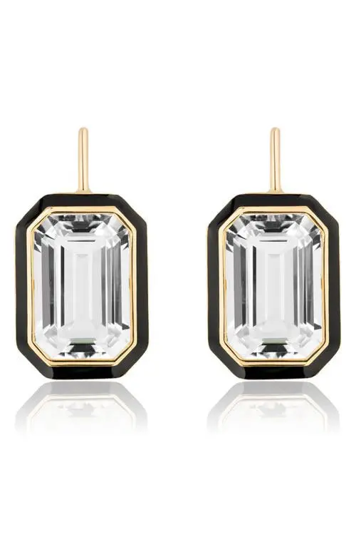 Goshwara Queen Emerald Cut Stone Earrings - Black / Clear