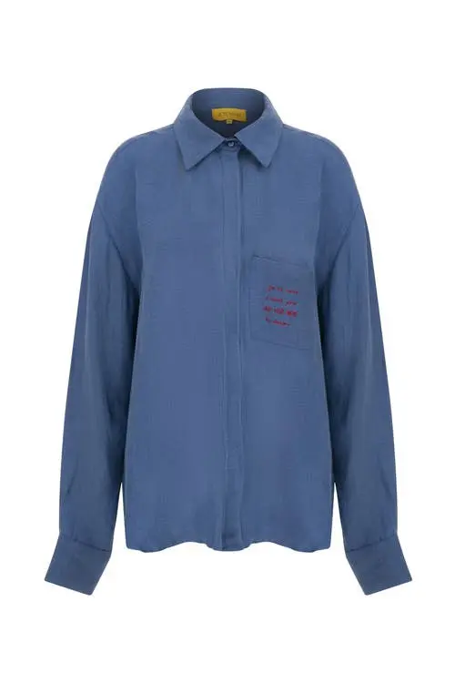 JE TE VEUX Linen Ocean Shirt - Blue