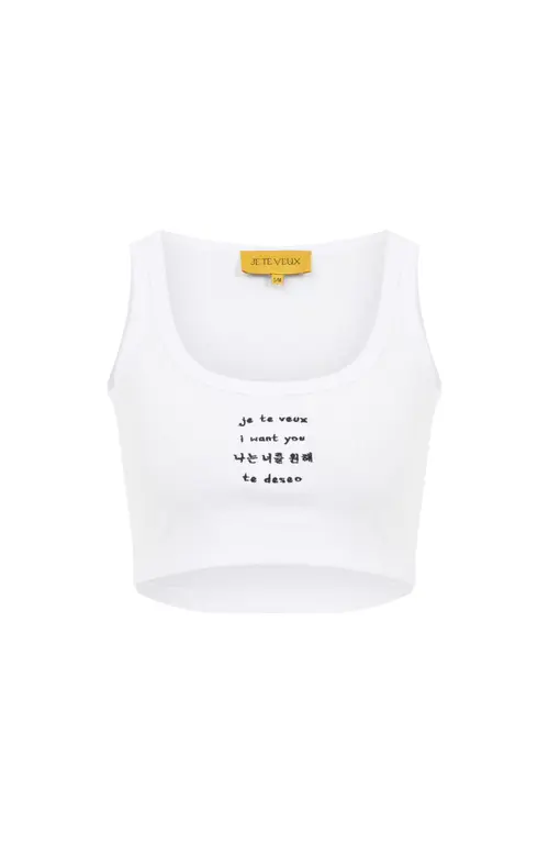 JE TE VEUX Embroidered Crop Top