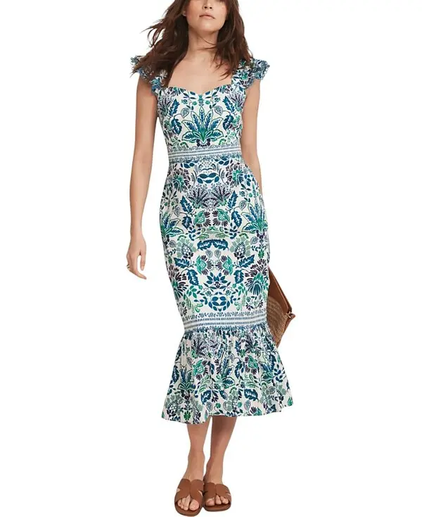 Floral Printed Midi Dress - Green