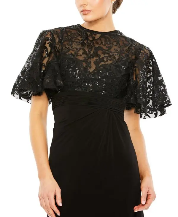 Mac Duggal Embellished Butterfly Sleeve Gown