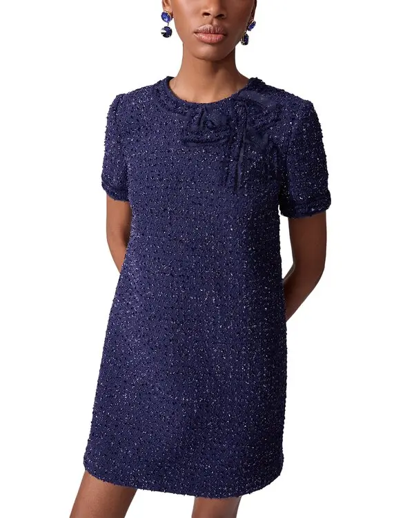 Carolina Herrera Tweed Mini Shift Dress In Midnight - 60% Off