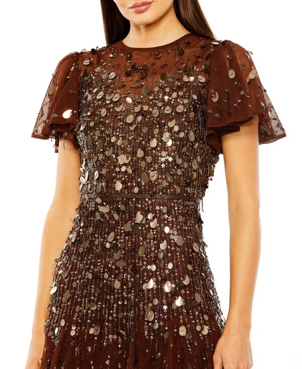Mac Duggal Flutter Sleeve Beaded Top Dress
