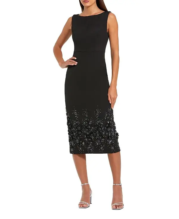Mac Duggal Sleeveless Midi Dress With Floral Beading - Black