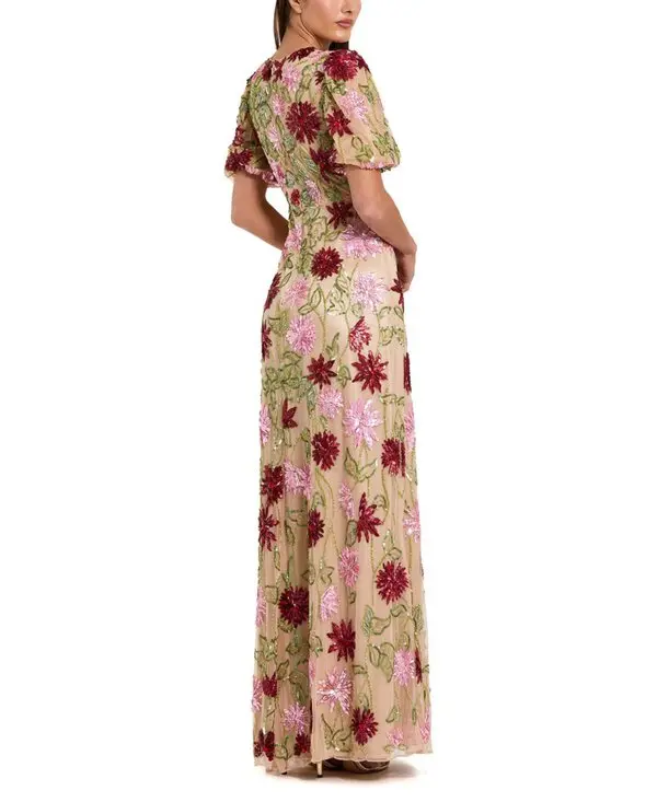 Mac Duggal Floral Embroidered Mesh Gown With Statement Sleeves