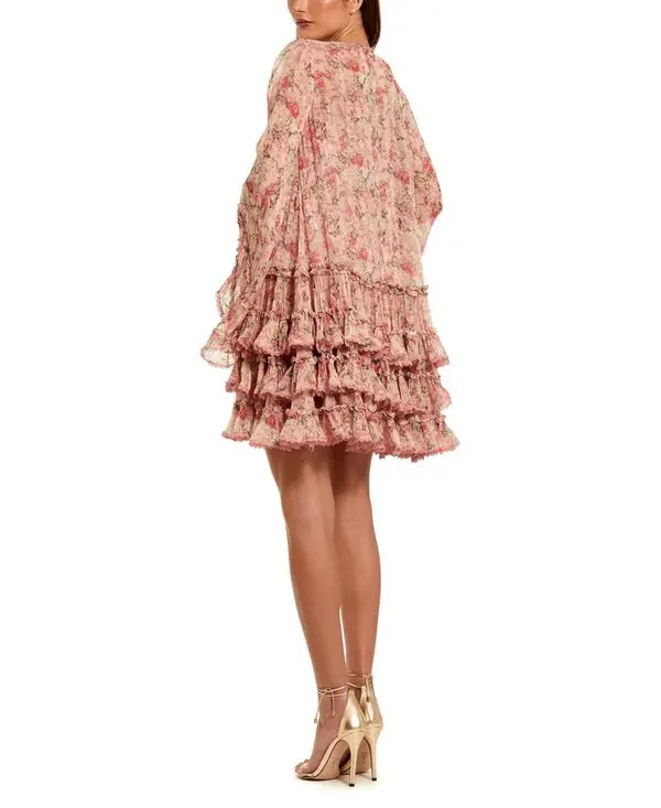 Mac Duggal Flare Long Sleeve Ruffle Viscose Mini Dress