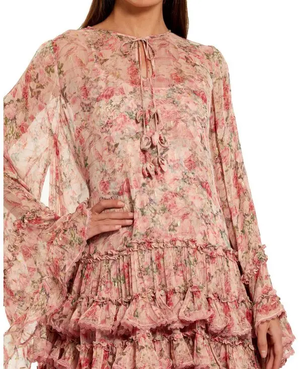 Mac Duggal Flare Long Sleeve Ruffle Viscose Mini Dress