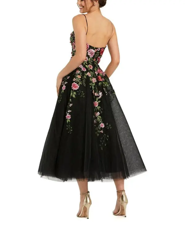 Mac Duggal Slim Strap Embroidered Dress - Black Multi