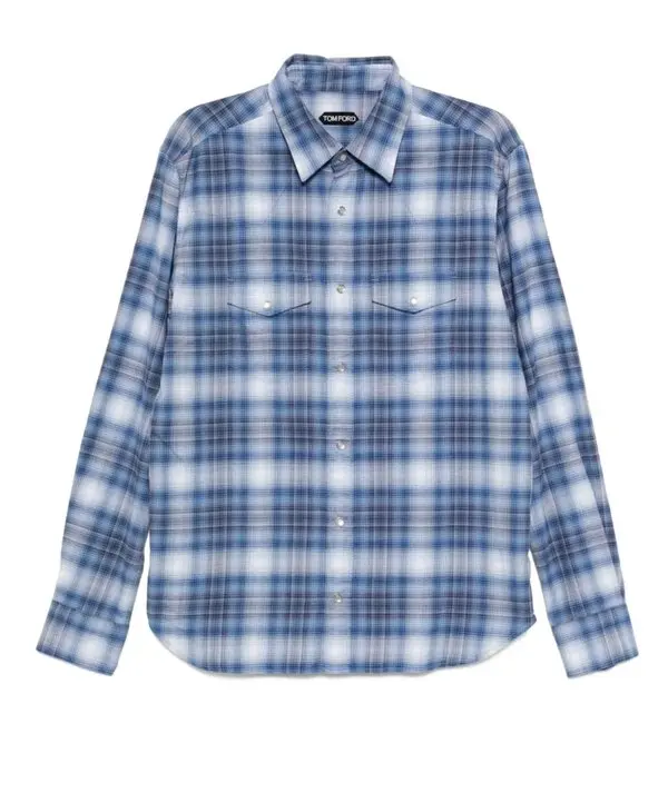TOM FORD Check-pattern Shirt - Blue