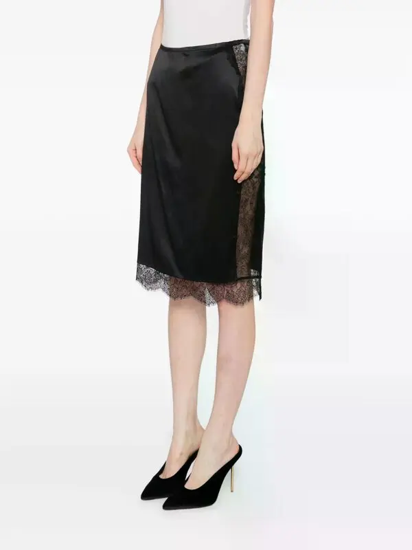 TOM FORD - Lace-Trimmed Satin Midi Skirt