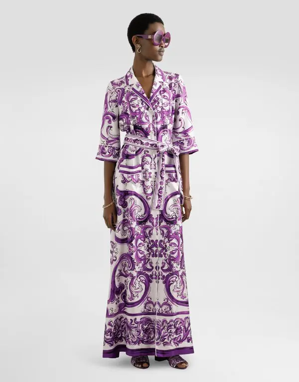 Dolce & Gabbana Long Majolica-print Silk Dressing Robe - Multicolor