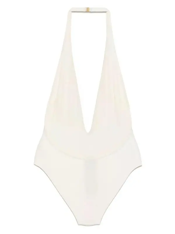 TOM FORD Plunging Halter One-piece Swimsuit - Neutrals