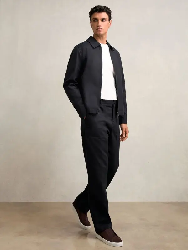 REISS Lyocell-cotton Twill Zip-through Jacket - Navy
