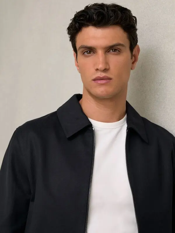 REISS Lyocell-cotton Twill Zip-through Jacket - Navy