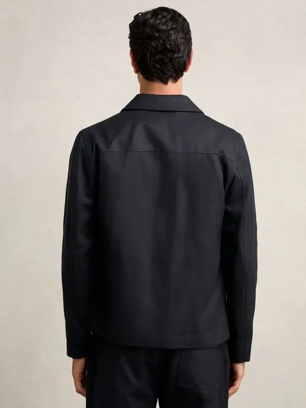 REISS Lyocell-cotton Twill Zip-through Jacket - Navy