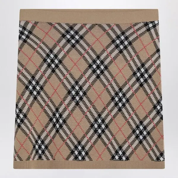 Burberry Wool And Mohair Blend Check Mini Skirt - Beige