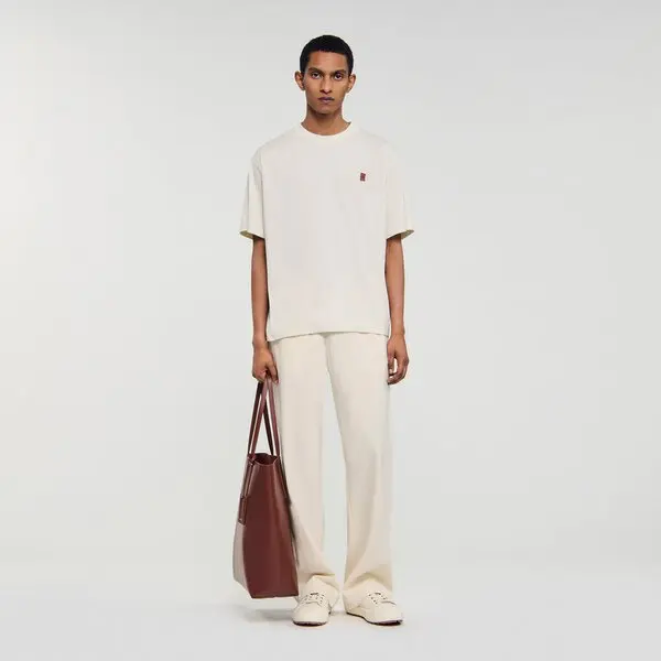 Sandro Leather Logo T-shirt - Butter Cream