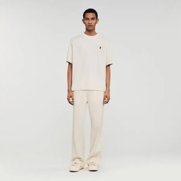 Sandro Leather Logo T-shirt - Butter Cream