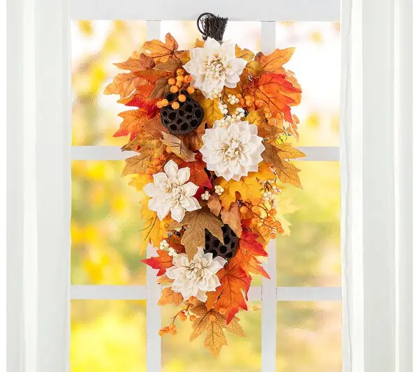 GLITZHOME 28'h Fall Harvest Lotus Berries And P Ods Swag - One-color
