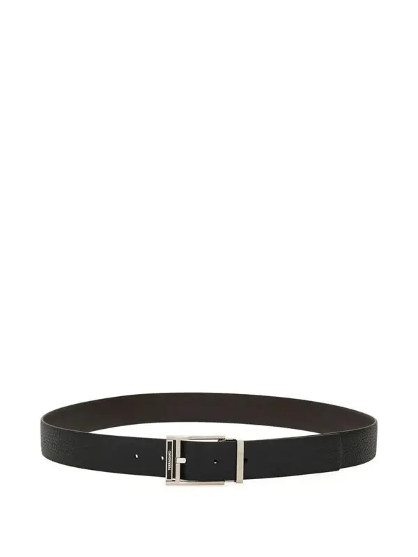 FERRAGAMO Square Buckle Reversible Leather Belt - Black