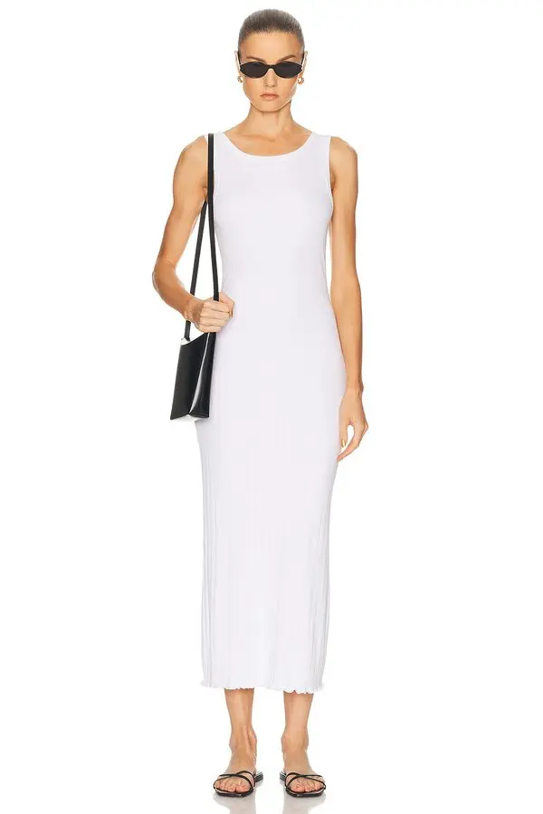 Enza Costa Lettuce Edge Boatneck Dress In White - 36% Off | Editorialist