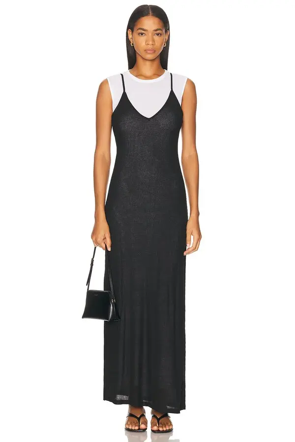 LESET Rozzi V-neck Muscle Maxi Dress - Black