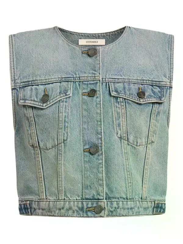12 STOREEZ Button-up Denim Gilet - Blue