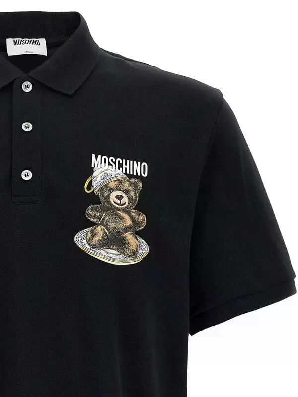 Moschino Teddy-print Piqué Polo Shirt - Black