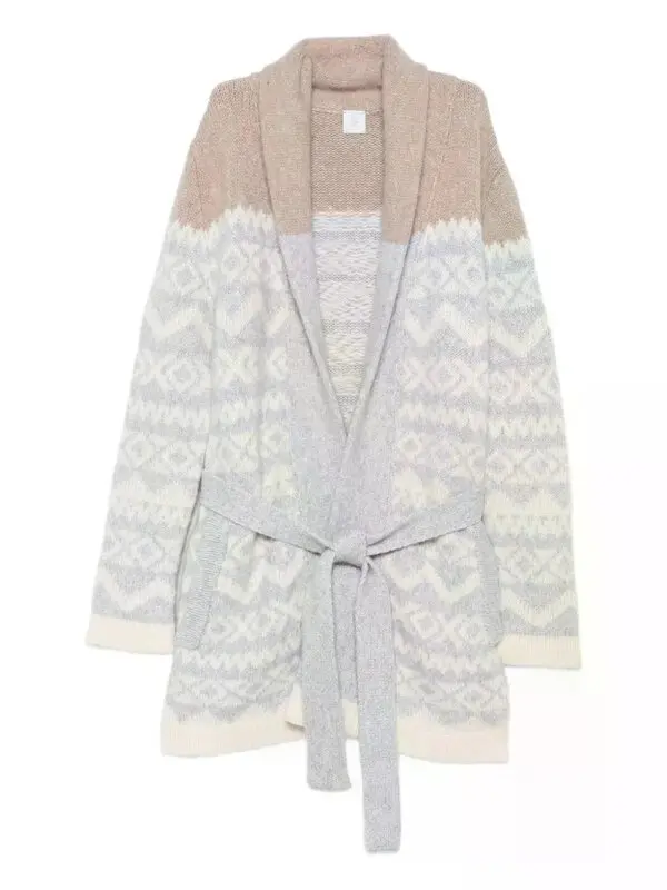Eleventy Patterned Jacquard Belted Cardigan