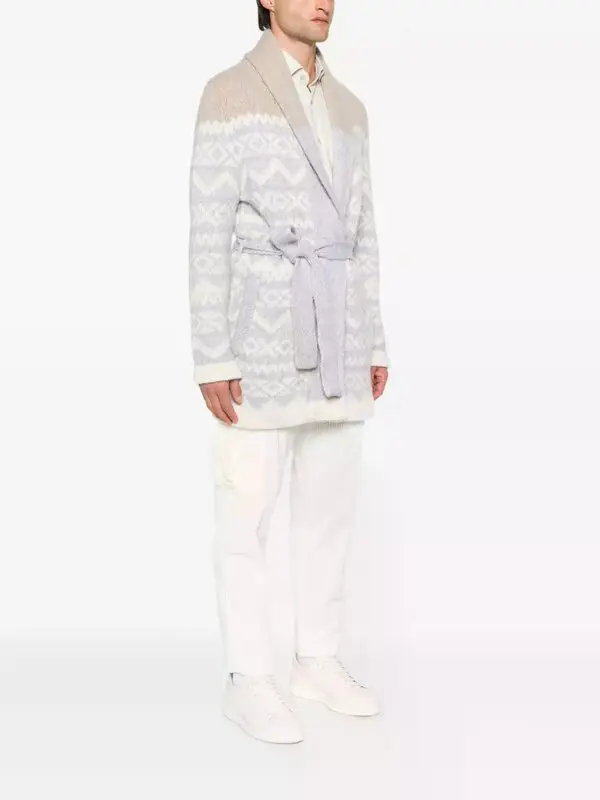 Eleventy Patterned Jacquard Belted Cardigan
