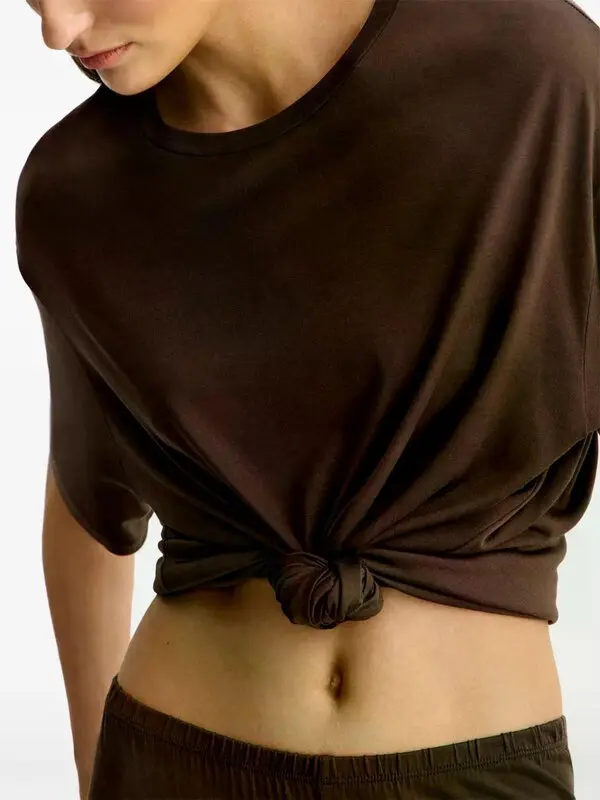 12 STOREEZ Round-neck Silk T-shirt - Brown