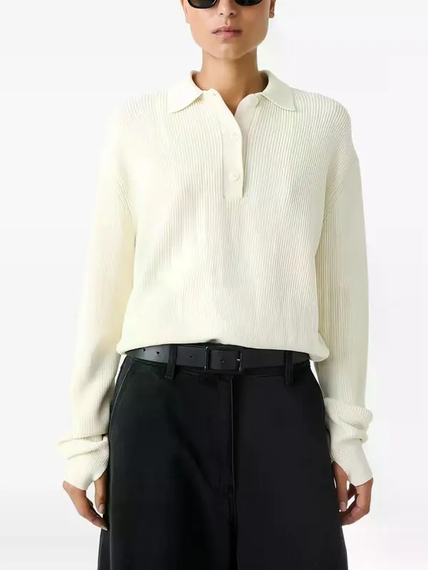 Studio Nicholson Ribbed Knit Polo Top - Neutrals
